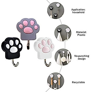 Hemoton 3Pcs Decorative Wall Hook Cat Paw Hooks Punch Free Self- Adhesive Hanger for Bedroom Kitchen Bedroom Purse Coat Towel Tool Hanging