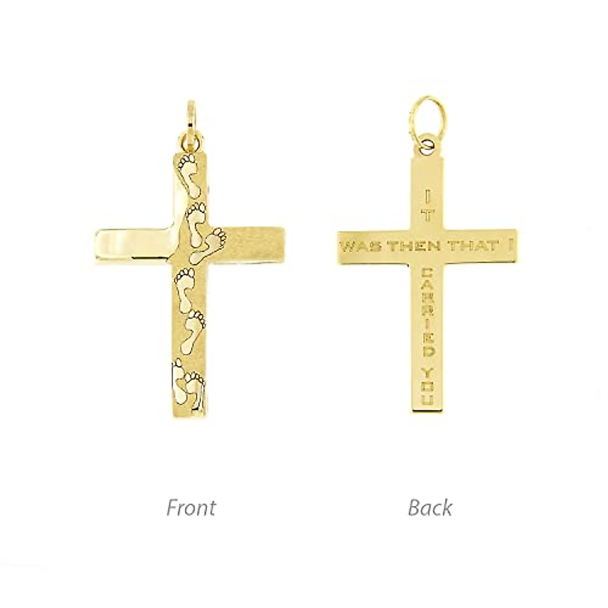 Lucchetta - Foot Prints in the Sand Yellow Gold Jesus Cross Pendant/Authentic Christian Jewelry from Italy/for Necklaces (up to 4mm)