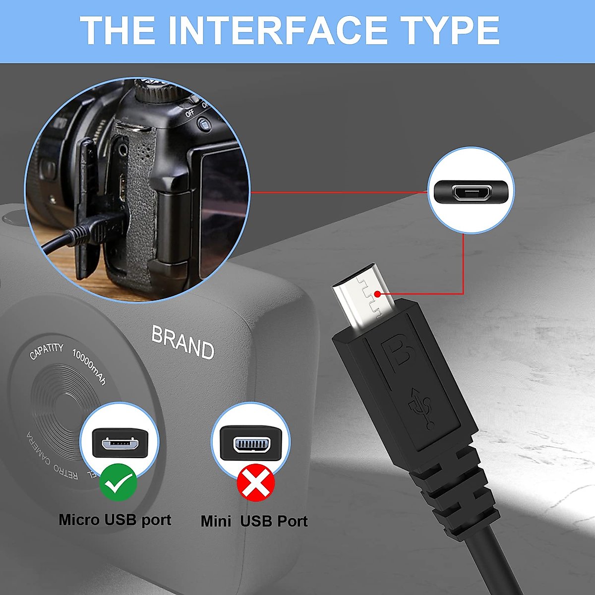 Toeasor Replacement Micro USB Interface Cable IFC-600PCU Charging Date Sync Cord Compatible with PowerShot G7X Mark II, G9 X, G9 X Mark II, SX620 HS, SX720 HS, SX730 HS, EOS M5, EOS M6