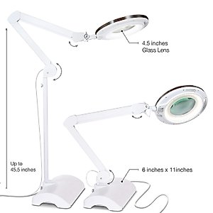 Brightech LightView Pro 2 in 1 Magnifying Floor Lamp & Table Lamp - Hands Free Magnifier with Bright LED Light for Reading - Work light With Adjustable Arms - Standing Mag Lamp