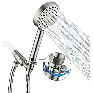 Solid Metal Brushed Nickel Handheld Shower Head With Extra Long Stainless Steel Hose & Brass Holder,Equipped with Flow Valve to Control Water Pressure, Hotel Quality