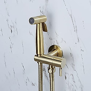 MINJING Bidet Sprayer for Toilet, Brass Handheld Bidet Toilet Spray, Bathroom Baby Cloth Diaper Sprayer, Portable Toilet Spray for Washing, Brushed Gold