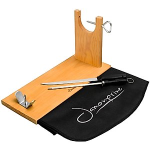 Professional Ham Stand with Ham Knife + Sharpening Steel + Ham Cover - Ham Holder Ideal for Serrano Ham, Iberico Ham and Italian Prosciutto - Jamonprive