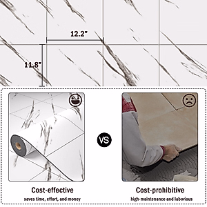 Oxdigi Vinyl Floor Tiles Peel and Stick 23"x 393"/64 Sq.Ft, Thicken Self Adhesive Vinyl Flooring Roll Marble Pattern Waterproof DIY Floor Coverings for Bathroom Living Room Kitchen, White Marble