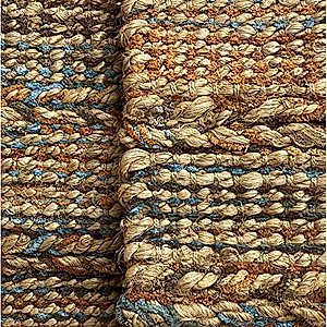 Lr Home Hand-Woven Light Blue Braided Jute Rug, Tan/Blue