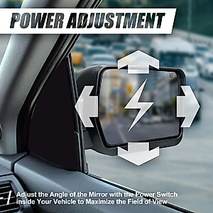 Auto Dynasty Passenger Right Rear View Side Towing Mirror - Power Adjust | Manual Folding | Heated Glass - Compatible with Ford F150 04-14, Texture Black