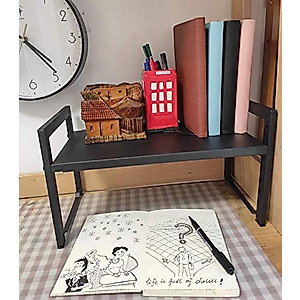 Urhomey plus Expandable Cabinet Shelf 16~26"(L), Stackable Kitchen Counter Shelf Organizer, 22LBS Heavy Duty Shelf Riser, Countertop Storage Pantry Shelf, Durable Metal Sink Shelf (Black)