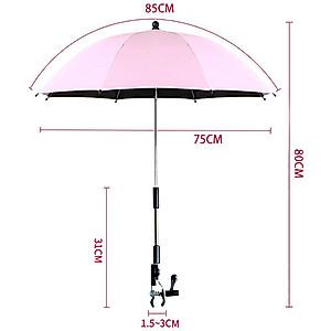 ICRPSTU Universal Pushchair Parasol Umbrella,Pram Parasol with Clamp Buggy Umbrella with Adjustable Clip on UV Protection Umbrella for Wheelchair Users Chair for Children (Black)