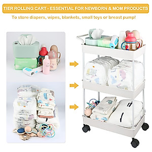 Volnamal Baby Diaper Caddy, Plastic Movable Cart for Newborn Nursery Essentials Diaper Storage Caddy