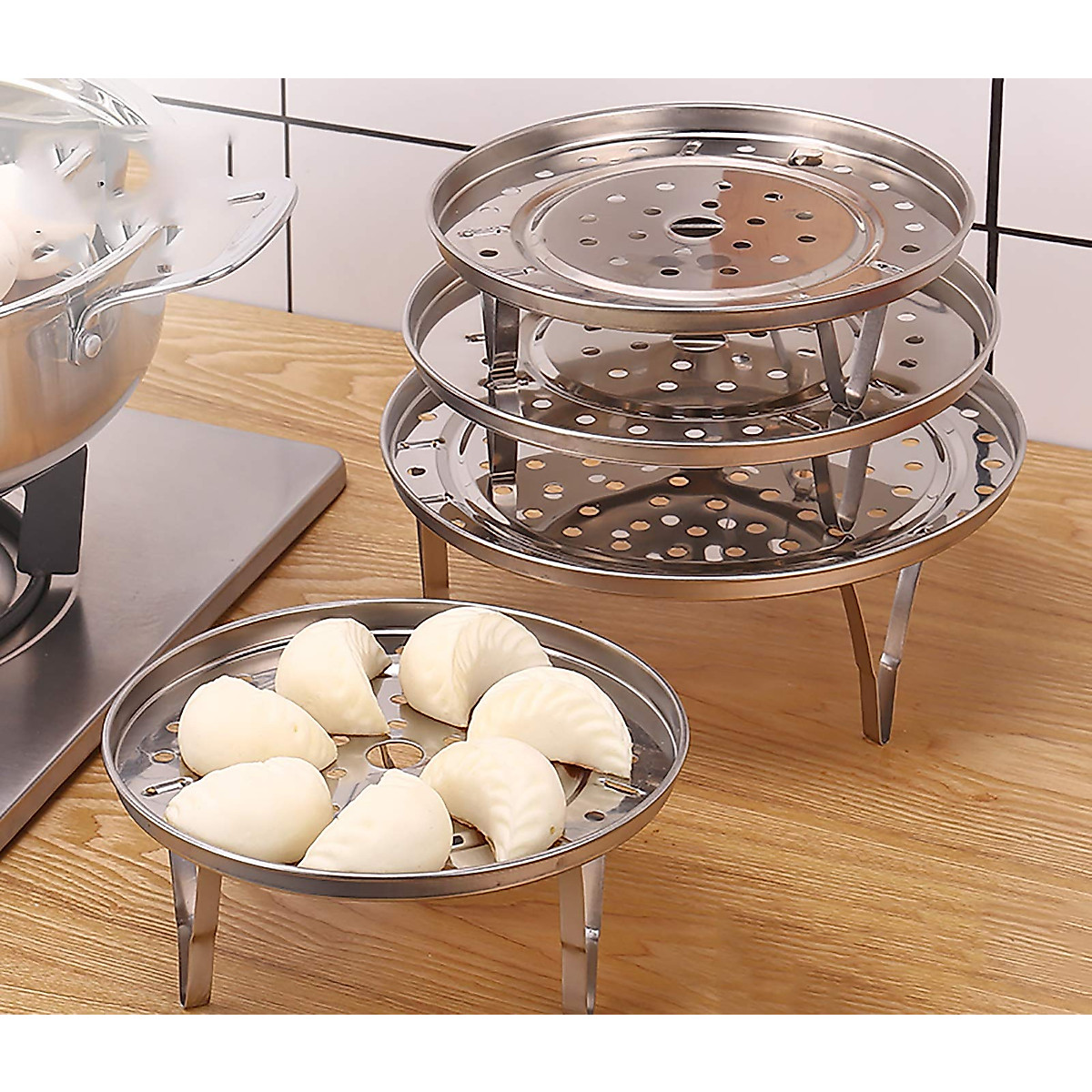 Turbokey 10.8 Inch Cooker Rack 2 Pack Pressure Canner Rack with 3 Short and 3 Tall Detachable Legs Stainless Steel Food Steamer Racks for Cooking,Toast,Bread,Salad,Baking (10.8"/275mm)