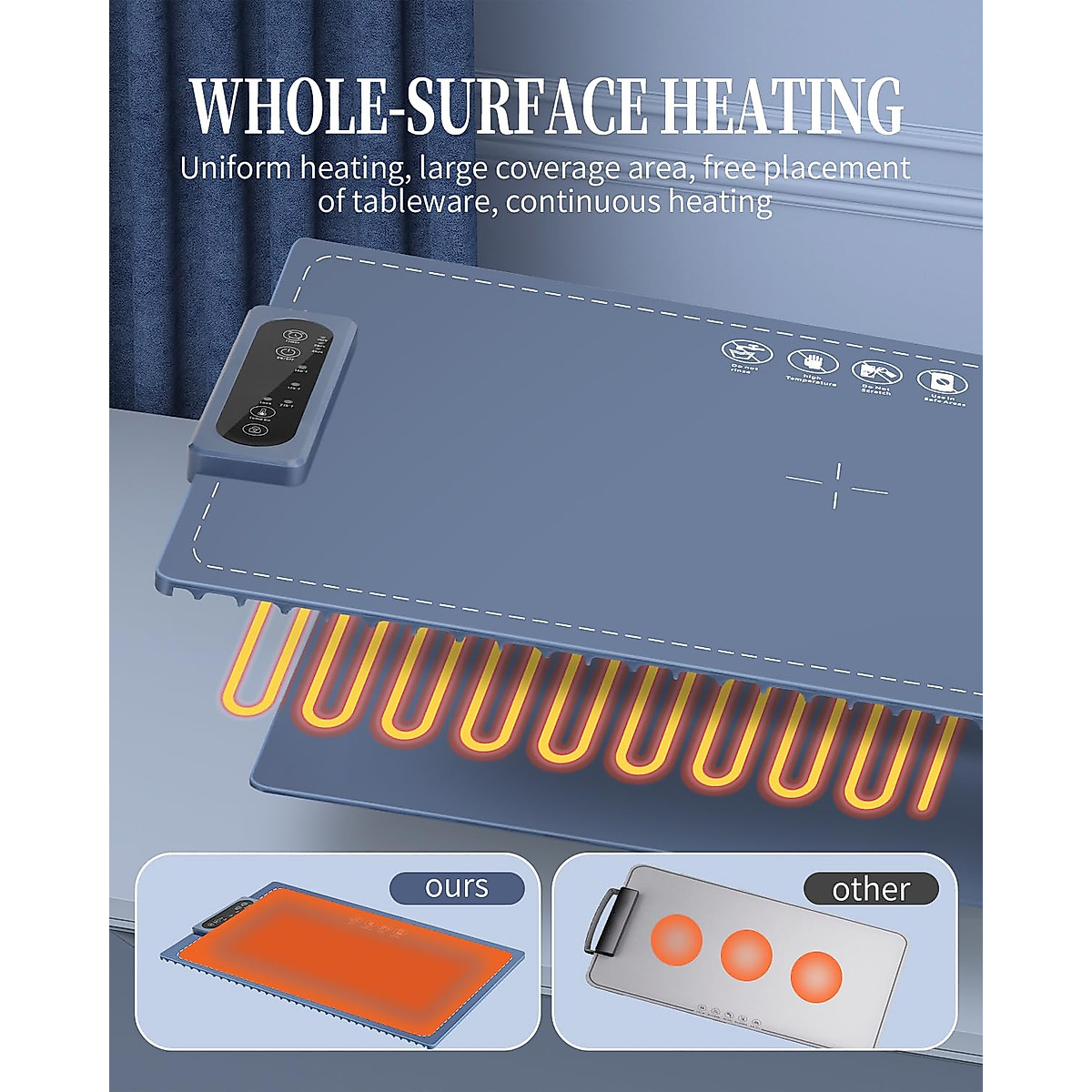 Food Warming Mat, Electric Warming Tray, Portable and Rollable, Premium Silicone Nano-Material, Fast Heating, 3 Temperature Settings & Auto Shut-Off for Buffet, Party, Thawing