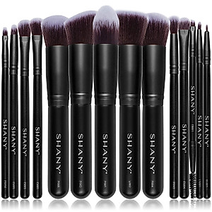 SHANY Makeup Brushes - Black Bombshell - 14-Piece Brush Set – Foundation Powder Concealers Eye Shadows Makeup brushes - Complete Kabuki Makeup Brush Set in Black - 14 PCS