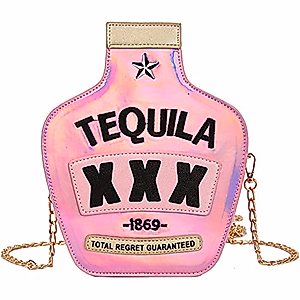 QZUnique Laser Handbag Women's PU Sequins Bucket Bag Embroidery Crossbody Bag Zipper Closure Shoulder Bag