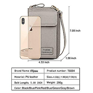 FFpaw Small Cellphone Shoulder Bag Lightweight Leather Crossbody Phone Purse RFID Blocking Card Holder Wallet Handbag for Women(Gray)