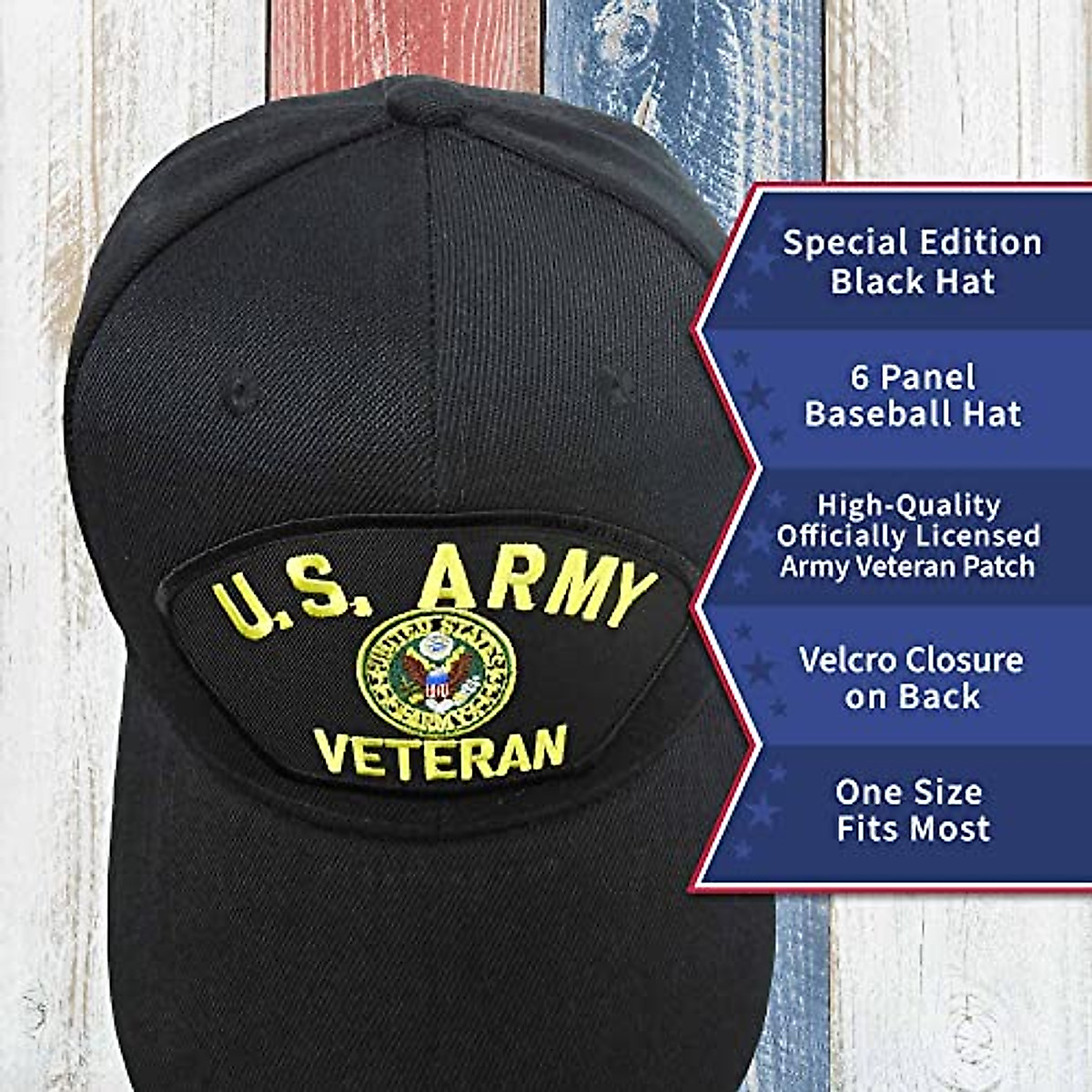 VetFriends.com US Army Official Licensed Premium Quality Veteran Hat with Embroidered Eagle Crest Patch| Army Vet Gift Military Army Baseball Cap