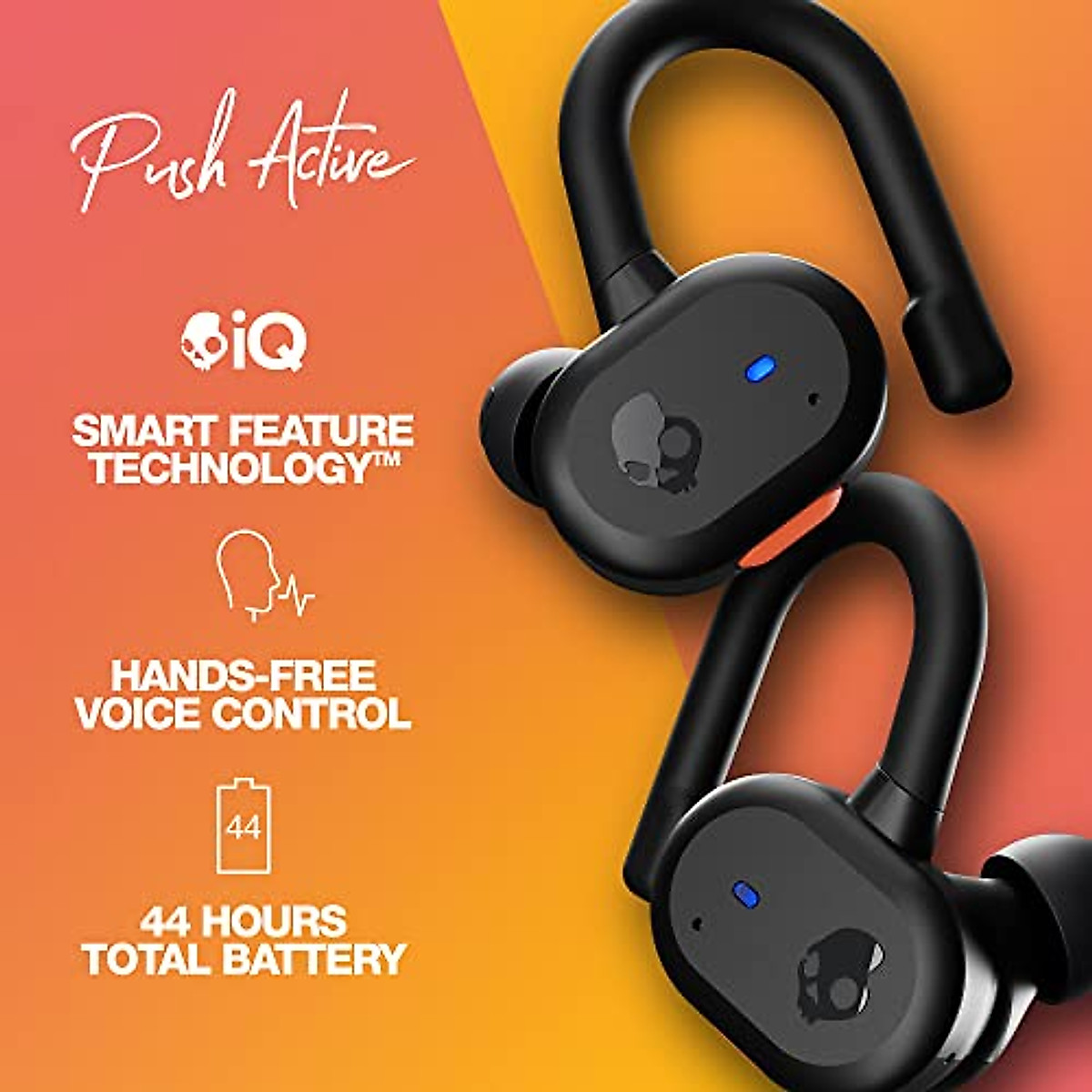 Skullcandy Push Active True Wireless In-Ear Bluetooth Earbud, Use with iPhone and Android with Charging Case and Mic, Great for Gym, Sports, and Gaming, IP55 Water and Dust Resistant - Orange/Black