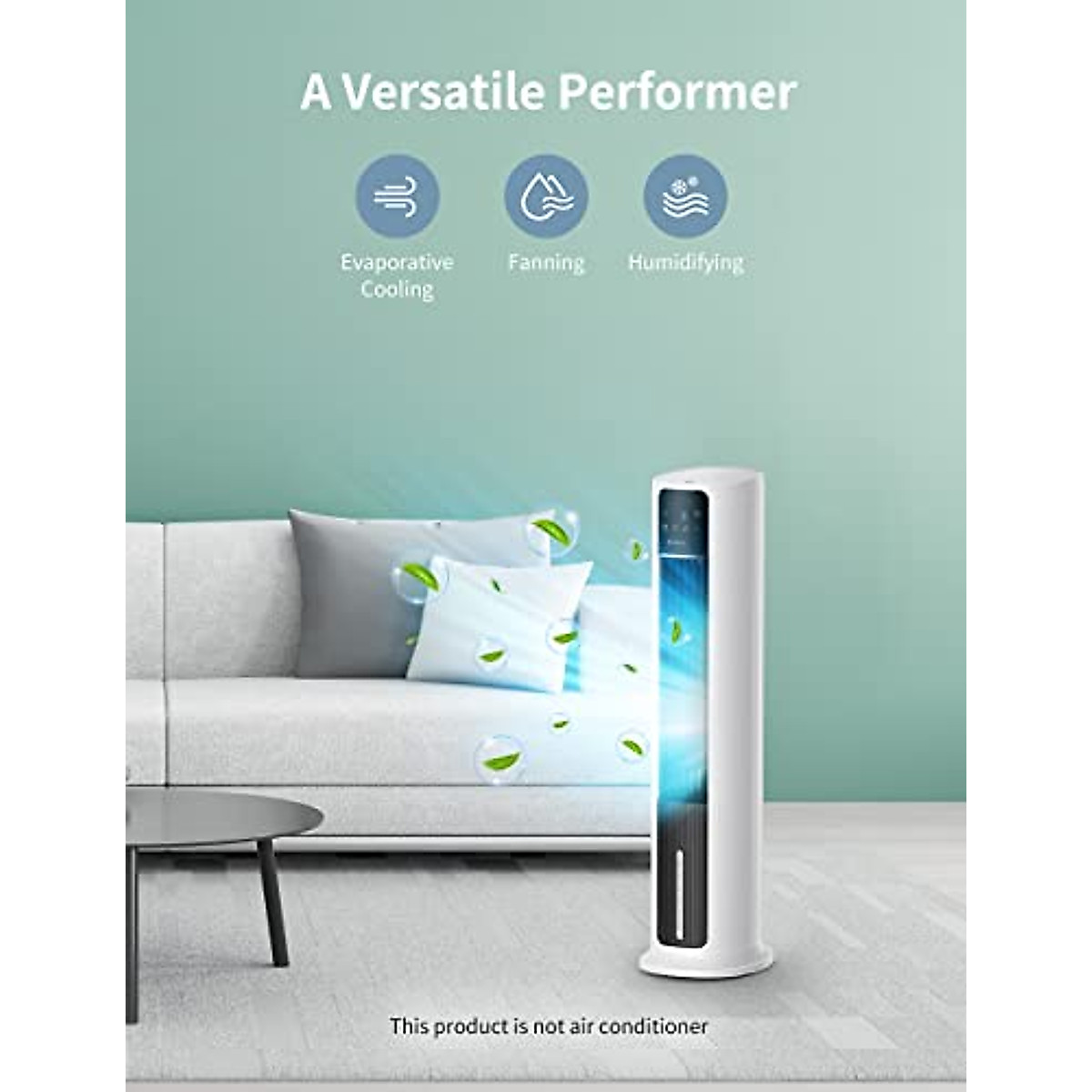 3-1 Evaporative Air Cooler, 43''Bladeless Tower Fan with Cooling & Humidifying Function, 1.8 Gal Removable Water Tank 60°Oscillating Swamp Fan 3 Speeds 10H Timer, Remote Control for Home Office