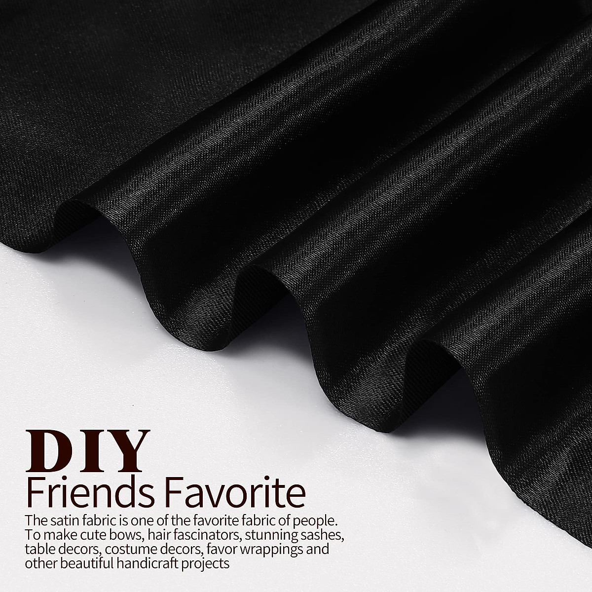 Horbaunal Black Satin Fabric, 60" Wide, 2 Yards, Soft Charmeuse Satin Fabric for DIY Crafts Decorations Costume