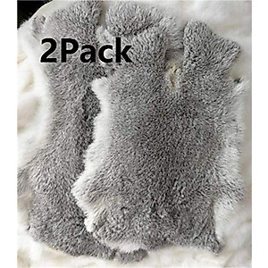 2Pack Real Natural Rabbit Fur Craft Grade Rabbit Pelts Sewing Quality Leather Rug Blanket (Cyan Gray)