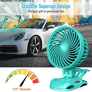 Small Clip on Fan - Personal USB Fan CVT Speeds and Strong Clamp, Adjustable Tilt, Quiet Operation, 6 Inch Desk Fan for Office Bed Treadmill Stroller - USB Cord Plug in Powered