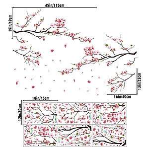 RW-KSR16 Pink Peach Flower Wall Decals Cherry Blossom Tree Branch Wall Stickers DIY Removable Florals Plants Wall Art Decor for Kids Girls Bedroom Livig Room Nursery Office Wall Decoration