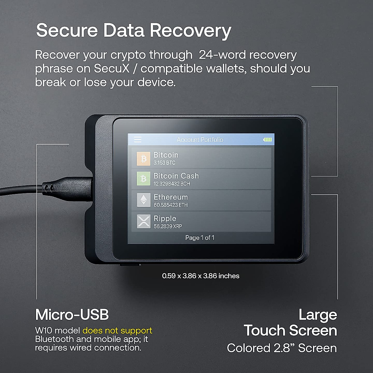 SecuX W10 Crypto-Asset Hardware Wallet - The Ideal Solution for Safely Storing Your Bitcoin, Ethereum, Ripple, Litecoin, Bitcoin Cash and More