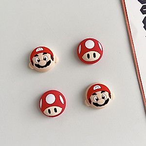 PERFECTSIGHT Cute Thumb Grip Caps for Playstation 4/5, PS5, PS4, Xbox Series X/S, Xbox One, Switch PRO Controller, 4PCS Kawaii Soft Skin Rubber 3D Analog Thumbsticks Grips Joystick Cover Set - Mario