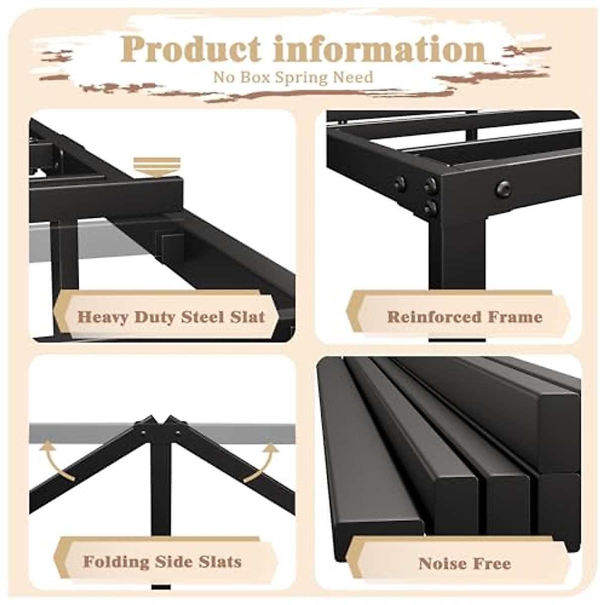 Besebay California King Bed Frame 18 Inch Heavy Duty Metal Frames with Steel Slats Support Ample Storage No Box Spring Needed, Easy Assembly, Noise Free, Black
