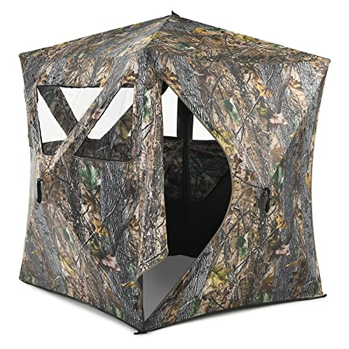 Safstar 3-Person Hunting Ground Blind, Pop-up Ground Deer Blind with Carrying Bag & Carrying Bag, 360 Degree Mesh Windows & 270° Perspective Camouflage Hunting Blind Tent for Deer Turkey Hunting