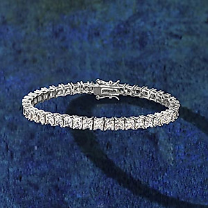 Ross-Simons 19.00 ct. t.w. Princess-Cut CZ Tennis Bracelet in Sterling Silver. 8 inches