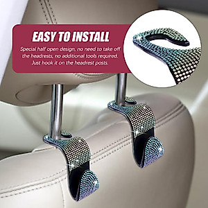 deemars 2 Pack Car Seat Headrest Hook, Bling Car Hooks Front Seat, Back Seat Organizer Hanger Storage Hook Car Purse Hook for Bags, Clothes, Coats, Grocery Bags (Colorful)