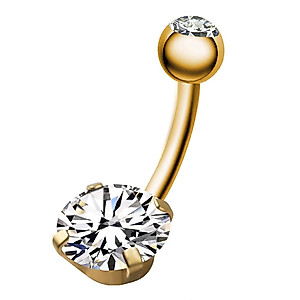 NASAMA 14G Stainless Steel Belly Button Rings for Women,Click Navel Rings Reverse Curved Navel Barbell Cubic Zirconia Navel Barbell Stud Body Piercing Jewelry (Golden)