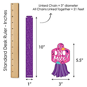 Big Dot of Happiness Roar Dinosaur Girl - 90 Chain Links and 30 Paper Tassels Decoration Kit - Dino Mite Trex Baby Shower or Birthday Party Paper Chains Garland - 21 feet