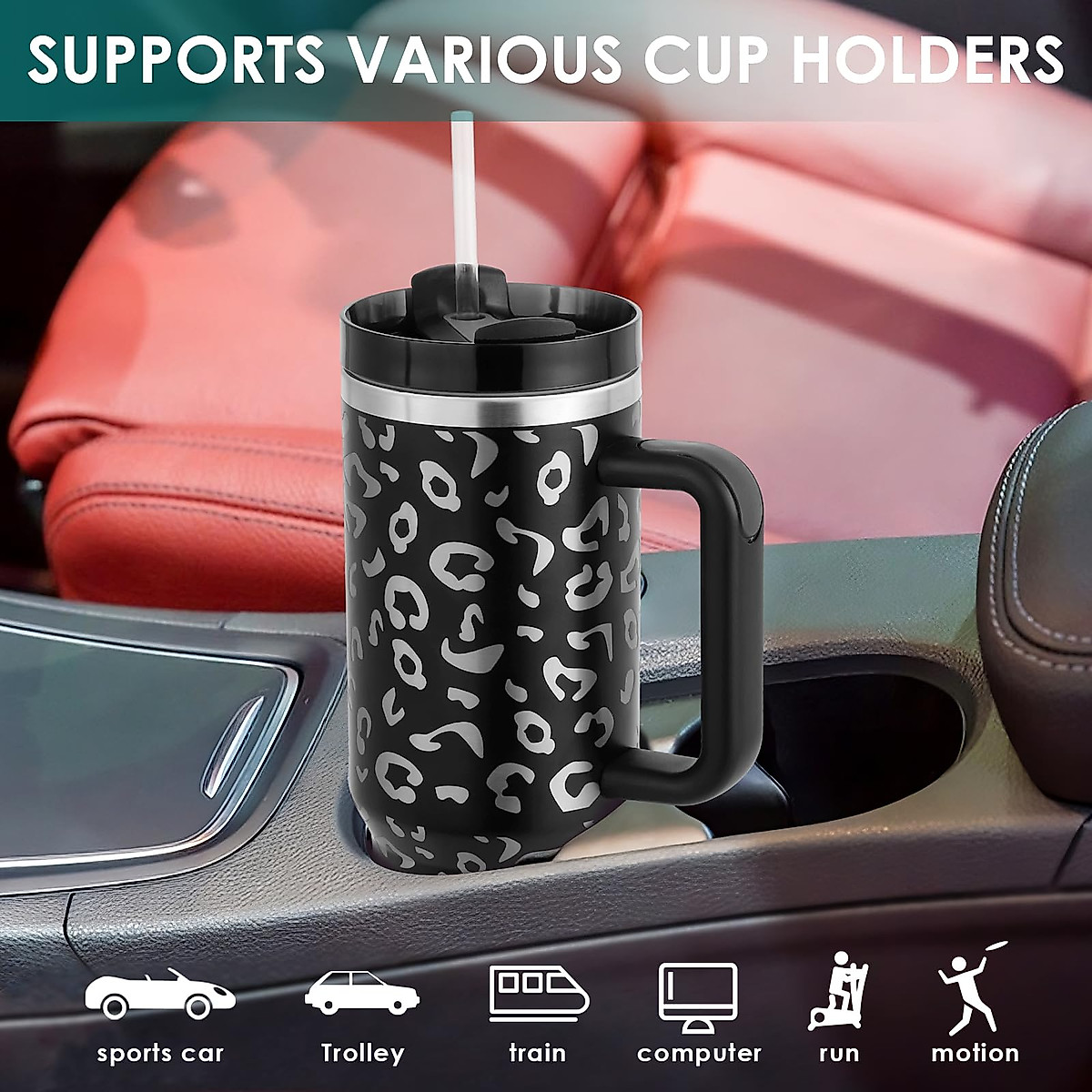 PIMDIR 40 oz Tumbler With Handle And Straw, Double Wall Insulated Mug Stainless Steel Water Bottle With Lid Travel Coffee Cups, Fits Cup Holder,Gifts For Women Men