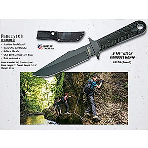 Bear Edge Compact Bowie, 5” 440 High Carbon Stainless Steel Blade, Lightweight Black G10 Handles, Ballistic Sheath Included (61108)