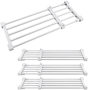 Geetery 4 Pcs Closet Tension Shelf Metal Expandable Closet Shelf Dividers Adjustable DIY Shelf Separators in Closet Tension Rod Storage Rack for Cabinet Kitchen Wardrobe (15''-21.65'' X 9.45'')