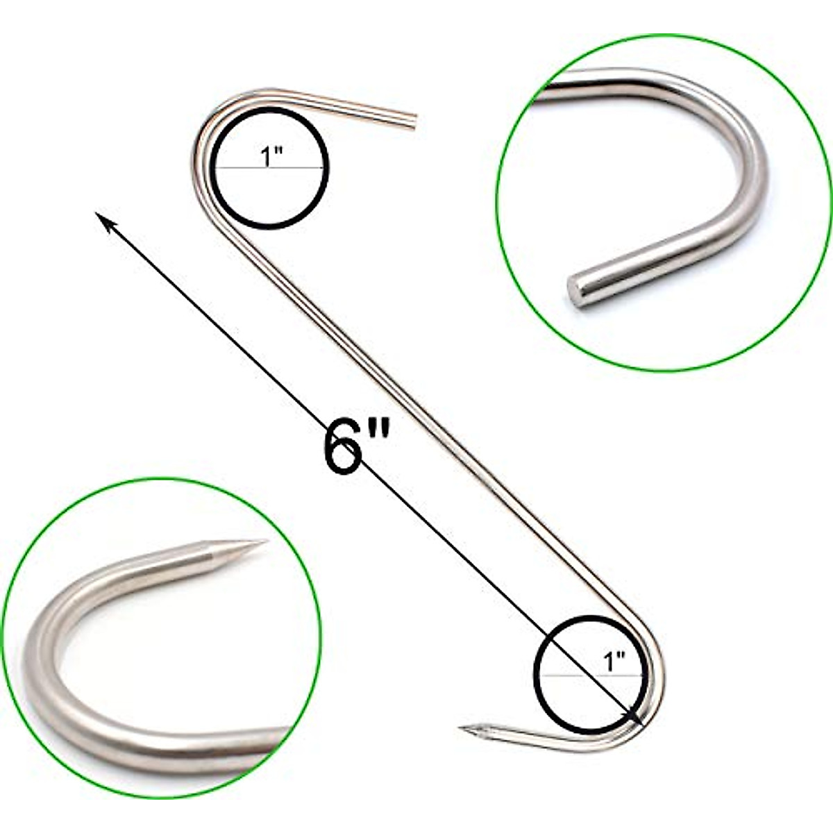 20Pcs Meat Hooks 6 Inches,Alele Stainless Steel Lightweight Hook for Meat Processing Hanging Smoking (Meat Hooks 20 Pack 6 inch 3mm)