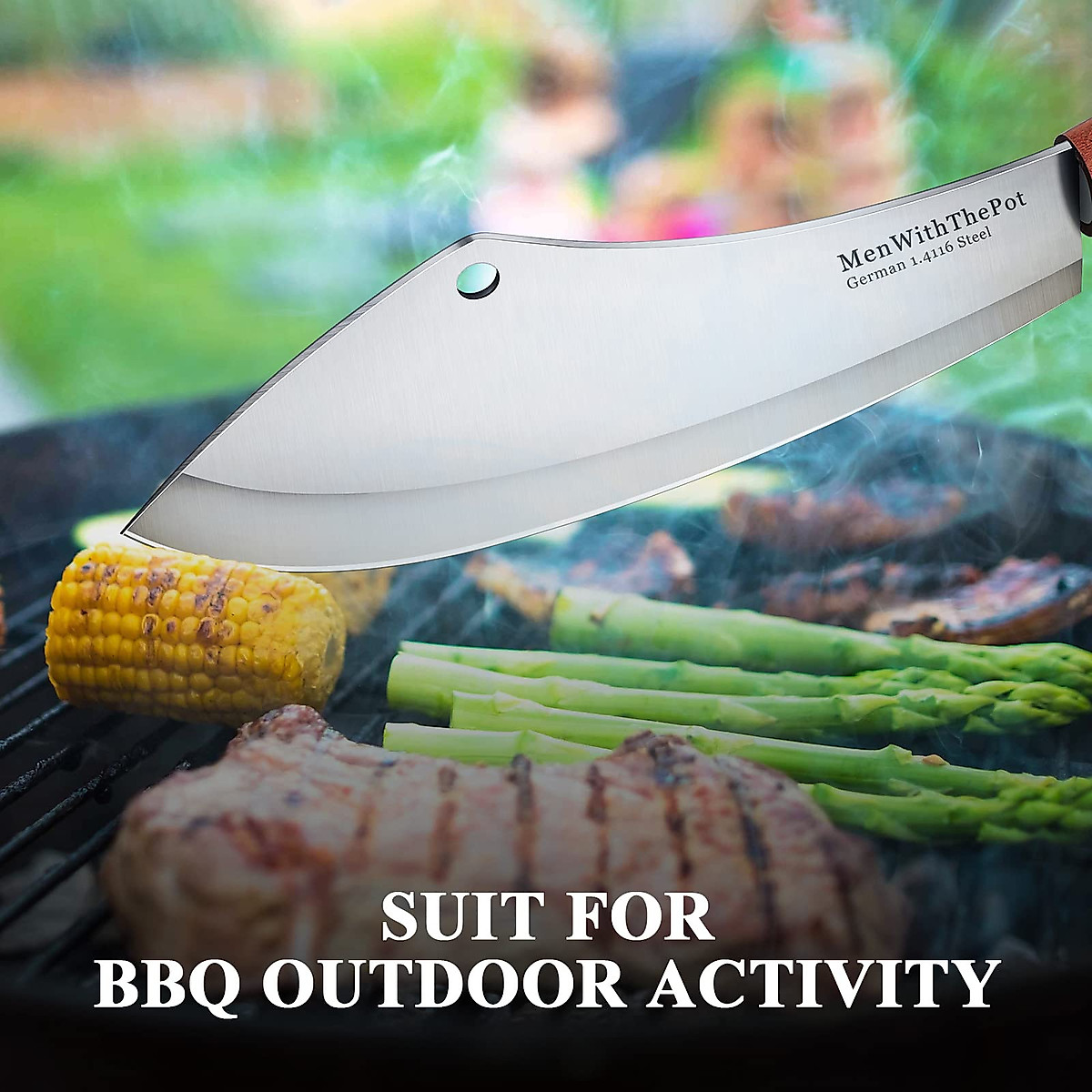 MEN WITH THE POT Butcher Knife With Sheath Meat and Vegetable Cleaver Knife for Kitchen or Camping Christmas Gifts for Men Father