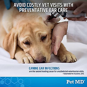 Pet MD Cat and Dog Ear Cleaner Wipes - Advanced Otic Veterinary Ear Cleaner Formula - Dog Ear Infection Treatment Helps Alleviate Ear Infections - 100 Alcohol Free Ear Wipes with Soothing Aloe Vera