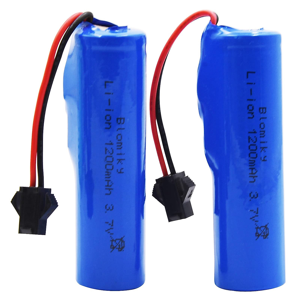 Blomiky 3.7V 1200mAh 2 Pack Li-ion Rechargeable Battery with SM2P Plug and Charger Cable for Remote Control Cars Trucks 3.7V 1200mAh 2
