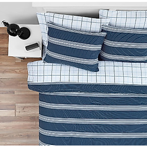Nautica - King Duvet Cover Set, Cotton Reversible Bedding with Matching Shams, Stylish Home Decor (Craver Navy, King)