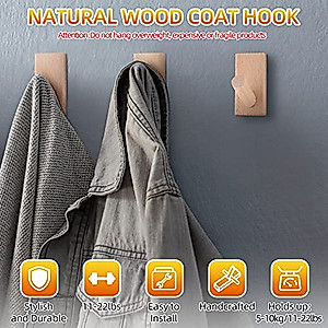 Laelr 6 Pack Wood Wall Hooks Wood Coat Hooks Wall Mounted Rustic Wooden Wall Hooks with 12 Screws Heavy Duty Wall Hanger Robe Hook for Hanging Coats Backpacks Hats Scarf Clothes Towels Bags 11-22lbs