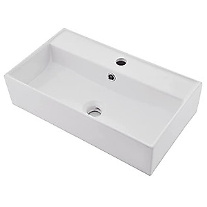 SHACO Wall Mounted Bathroom Sink with Towel Rack, 21" X 12" Modern Wall Mount Sink, Sinks for Small Bathrooms Wall Hung Sink, White Rectangular One Hole Lavatory Vanity Porcelain Ceramic Bathroom Sink