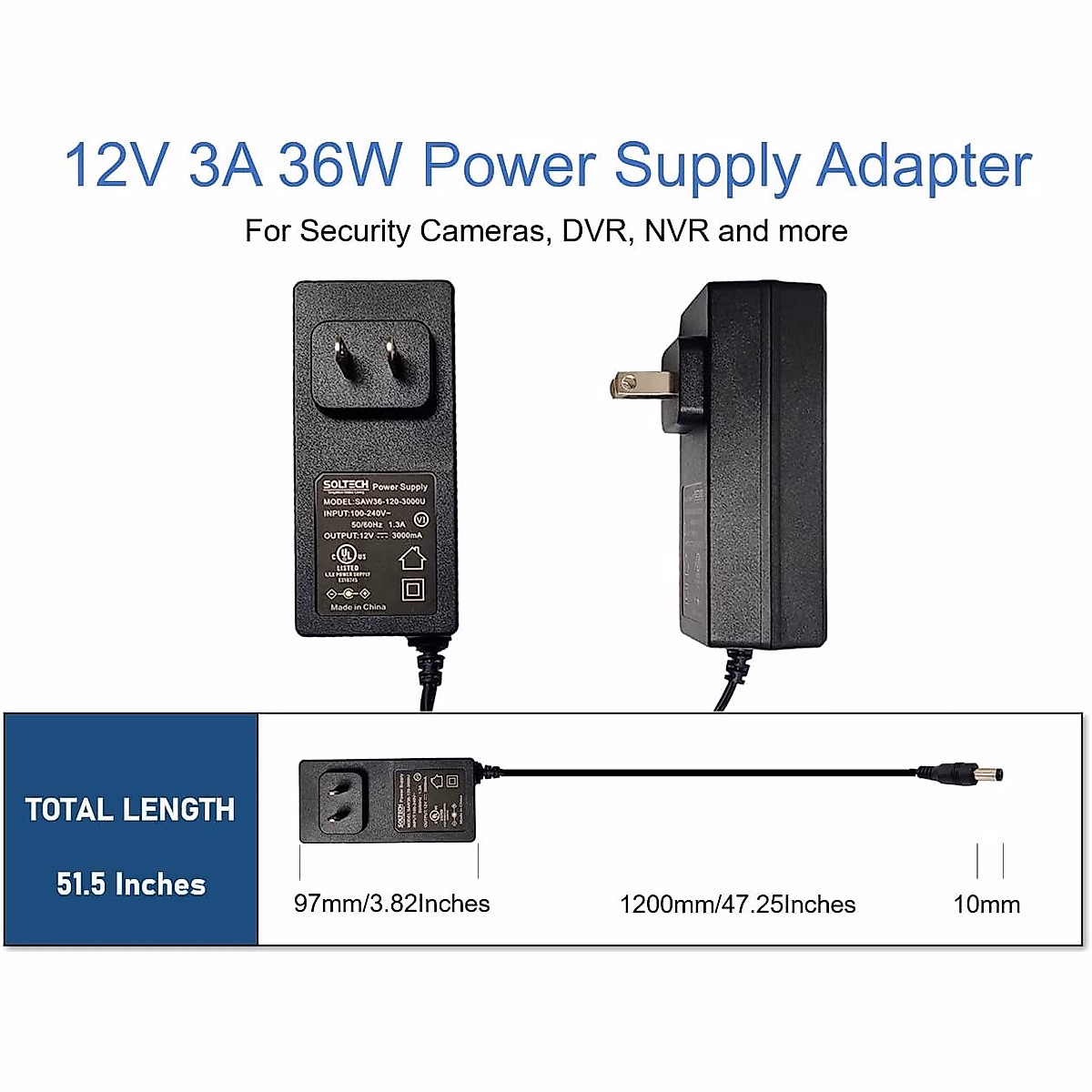 12V 3A PowerAdapter Adapter,AC Power Supply 36W Max Convert Transformer Plug /100-240V 5.5mmX2.1with Female Barrel Connector to Screw Adapter for CCTV Camera System&LED Strip (36, Watts)