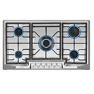 Empava 36 Inch Gas Stove Cooktop 5 Italy Sabaf Sealed Burners NG/LPG Convertible in Stainless Steel