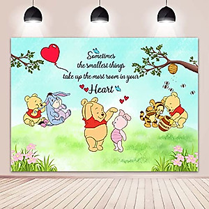 Cartoon Classic Bear Backdrop for Baby Shower Decorations Honey Heart Balloon Its Friends Background Girls Party Supplies Cake Table Banner Kids Photography Studio Props, 7x5FT(210x150cm)