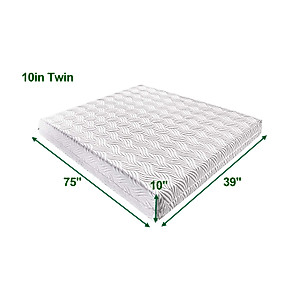 KNAMOTL 10 Inch Memory Foam Mattress, Green Tea Memory Foam Mattress, Gel Memory Foam Mattress, Fiberglass Free Mattress, CertiPUR-US Certified, Bed in a Box (Twin)