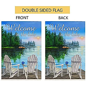 ATOLY Welcome to The Lake Chair Garden Flag Yard Flag Vertical Double Sided Burlap Garden Flag for Farmhouse Yard Outdoor Decor 12 x 18 Inch