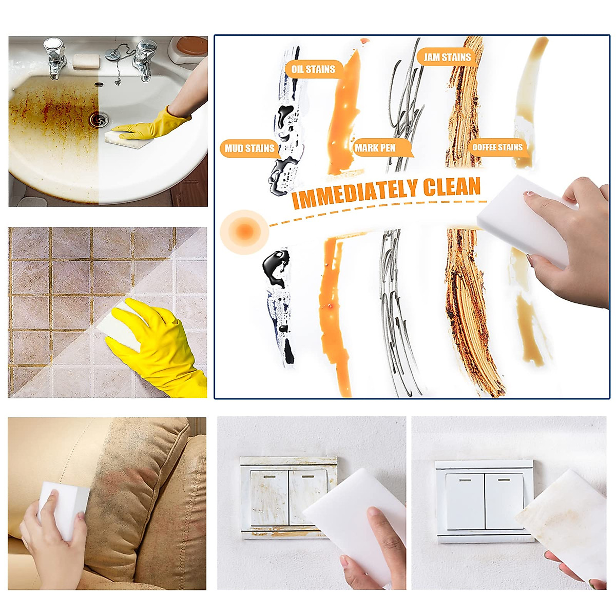 100Pack Magic Sponge Eraser, Large Melamine Foam Sponge in Bulk, Multi-Functional Cleaning Sponges Scrubber Pads, Household Cleaner for Kitchen, Oven, Bathroom, Bathtub, Sink, Wall, Shoes