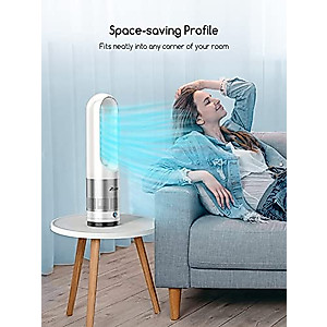 ZICOOLER Tower Fan for Bedroom, 22 Inch Bladeless Fan, 80° Oscillating with Remote, 8 Speeds, 8H Timer, Quiet Desk Cooling Standing Floor Fans Indoor Home Office Room, White